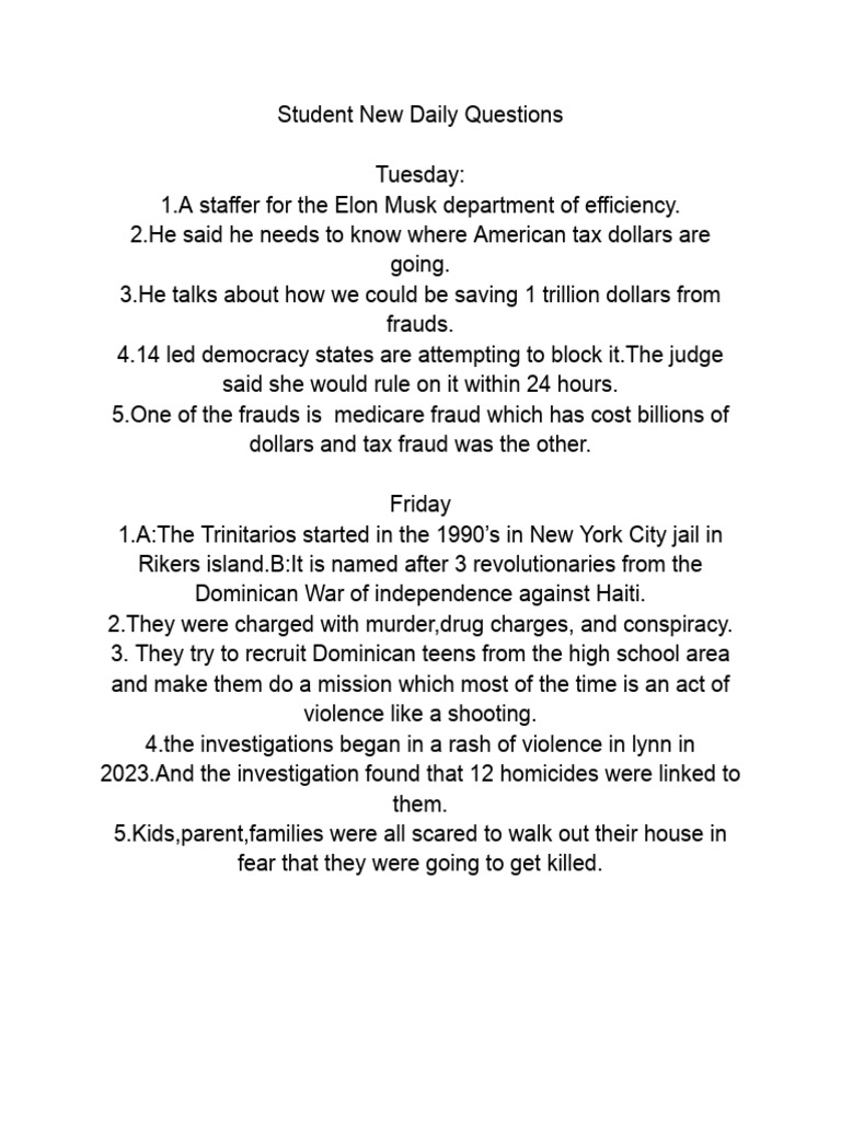 Student New Daily Questions | PDF