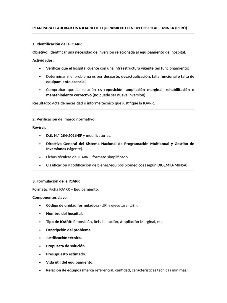 Plan para Elaborar Una Ioarr de Equipamiento en Un Hospital | PDF ...