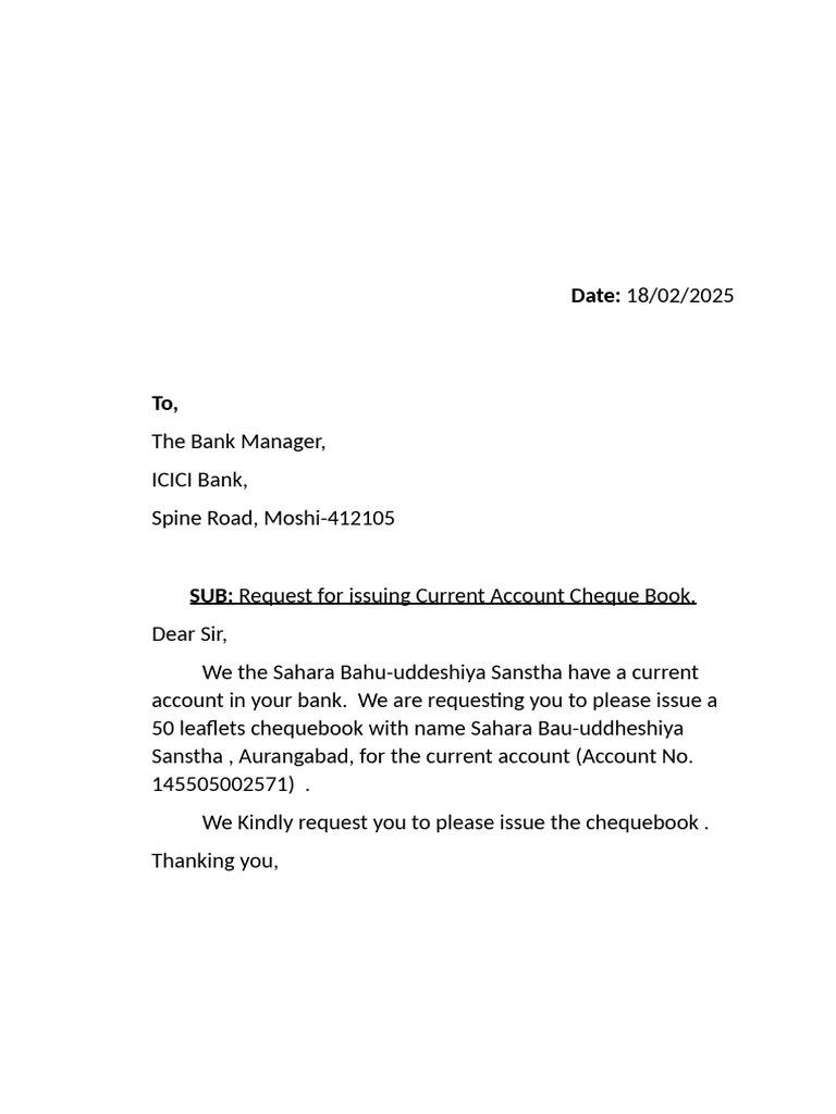 ICICI Cheque Book Request Application | PDF
