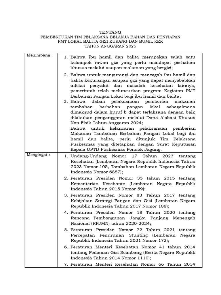 SK Tim Pembekalan Orientasi | PDF