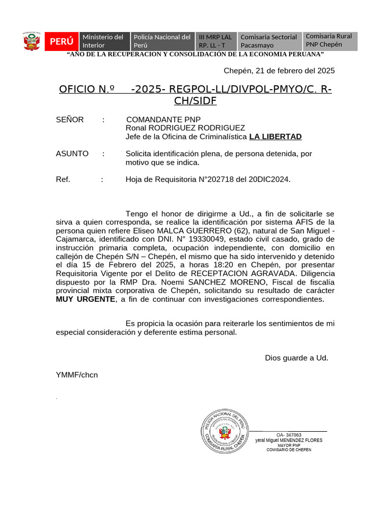 Oficio Afis Correa | PDF | Perú | Gobierno