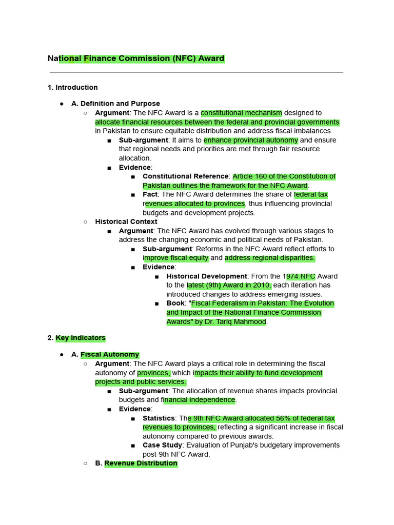 National Finance Commission (NFC) Award | PDF | Policy | Government