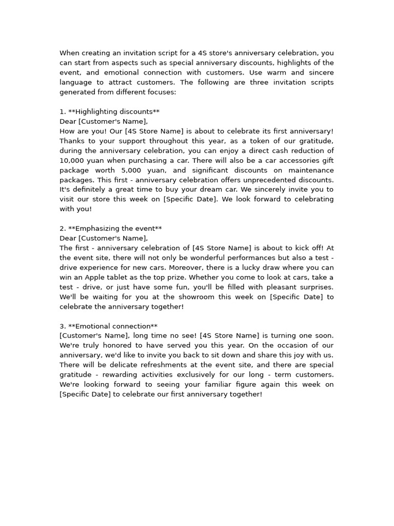 Invitation Script for 4S Anniversary | PDF