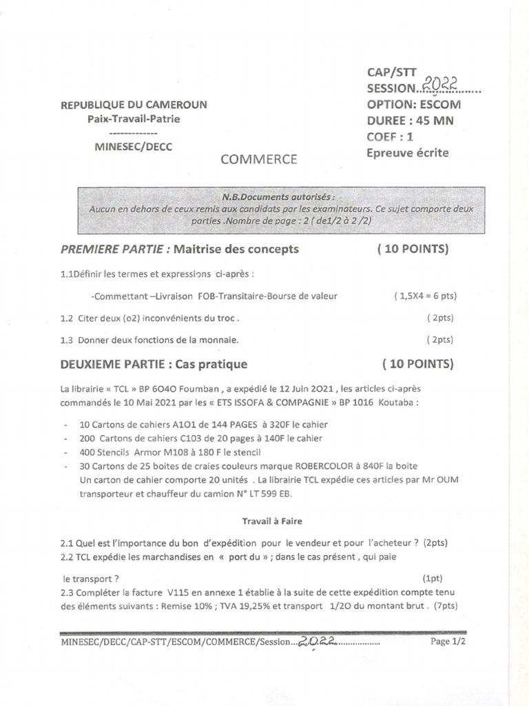 Commerce Cap Escom 2022 | PDF