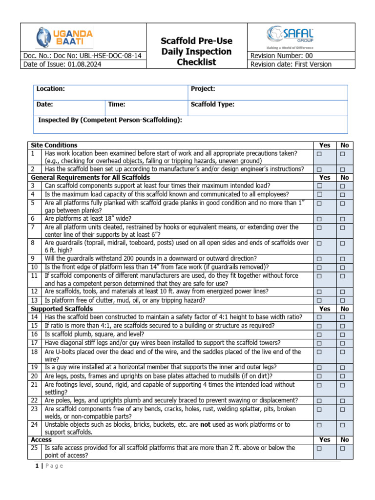 UBL-EHS-DOC-08-14 - Scaffold - Pre-Use - Daily Inspection - Checklist ...