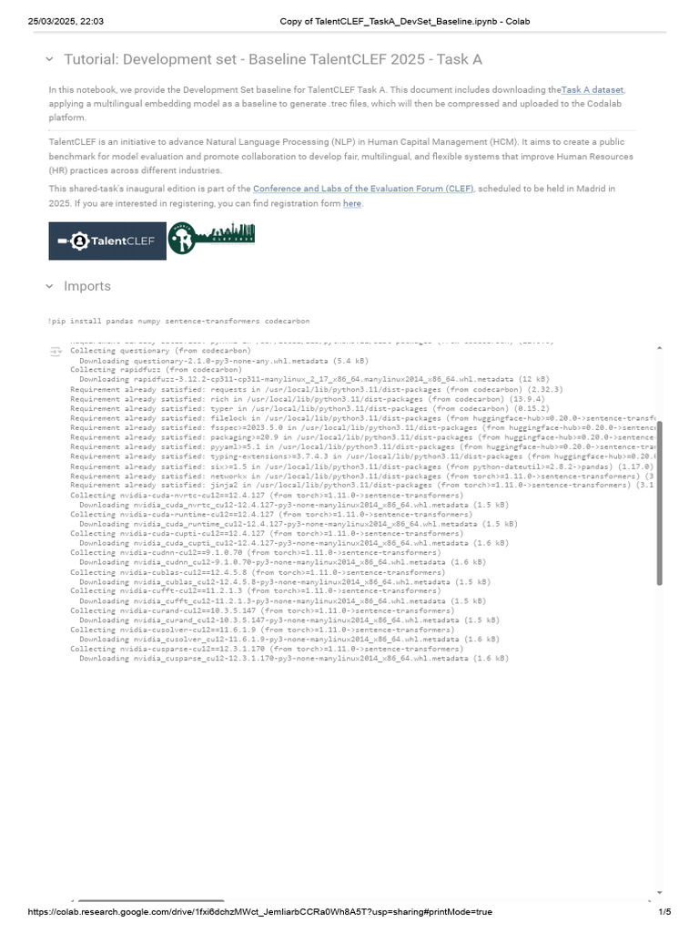 TalentCLEF - TaskA - DevSet - Baseline - Ipynb - Colab | PDF | Zip ...