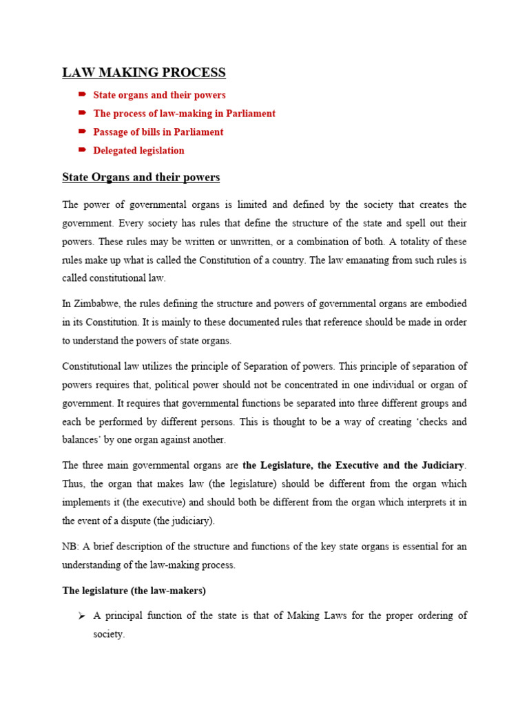 Zimbabwe Law-Making Process Explained | PDF | Bill (Law) | Constitution