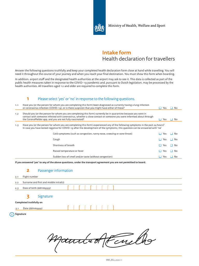 Health Declaration Form for Travelers | PDF | Microbiology | Global Health