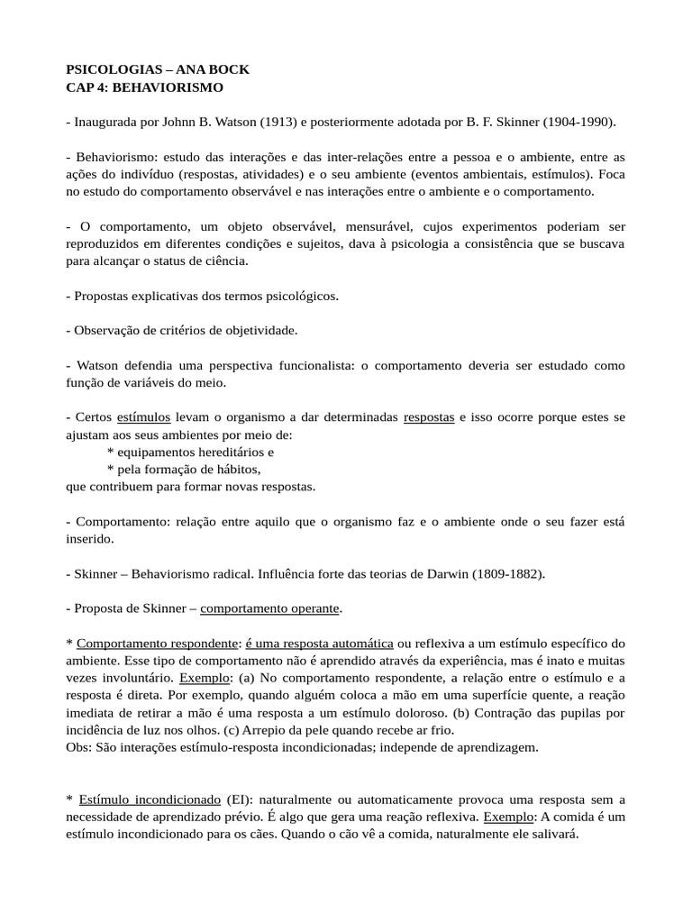 Cap 4 - Behaviorismo | PDF | Behaviorismo | Comportamento