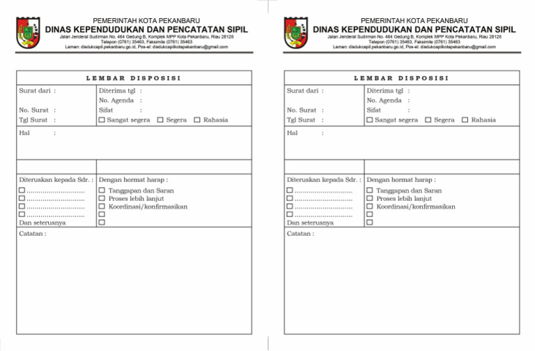 Formulir - Lembaran Disposisi-DUKCAPIL 2025 | PDF