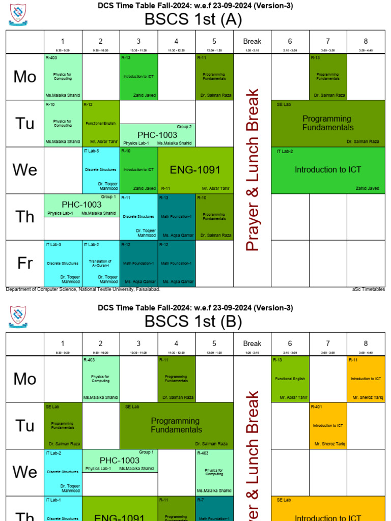 DCS Time Table Fall-24 (Classs) Version-3 | PDF | Computing