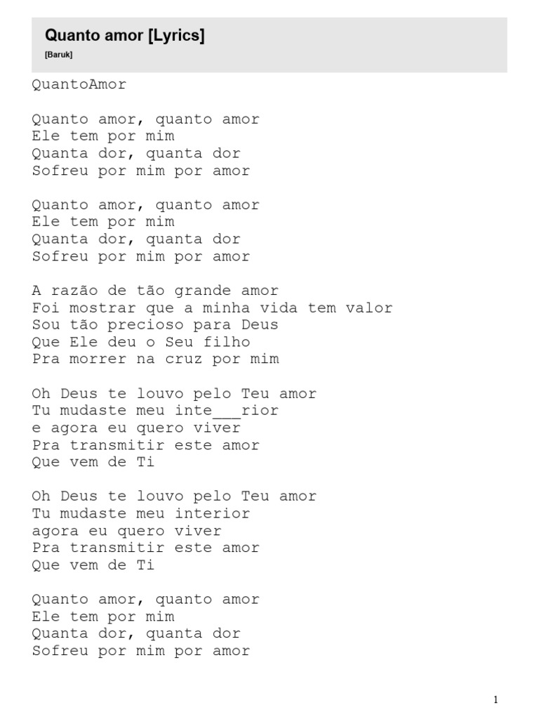 Quanto Amor - Lyrics | PDF