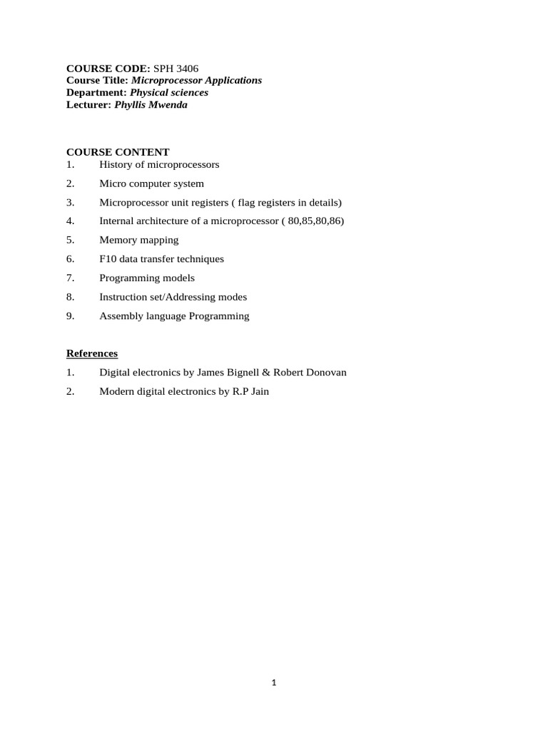 Microprocessor Applications Course Overview | PDF | Microprocessor ...