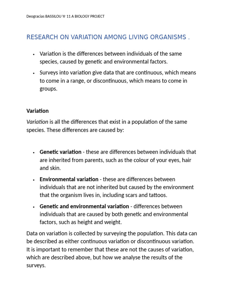 Research On Variation Among Living Organisms | PDF