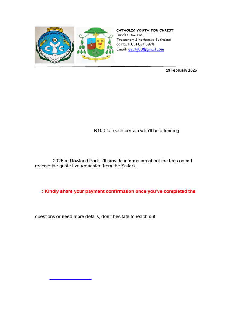 2025 Diocese Fees and Deadlines Update | PDF