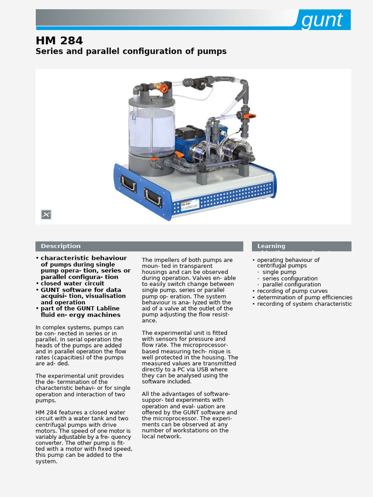 HM 284 Series and Parallel Configuration of Pumps Gunt 843 PDF - 1 - en ...