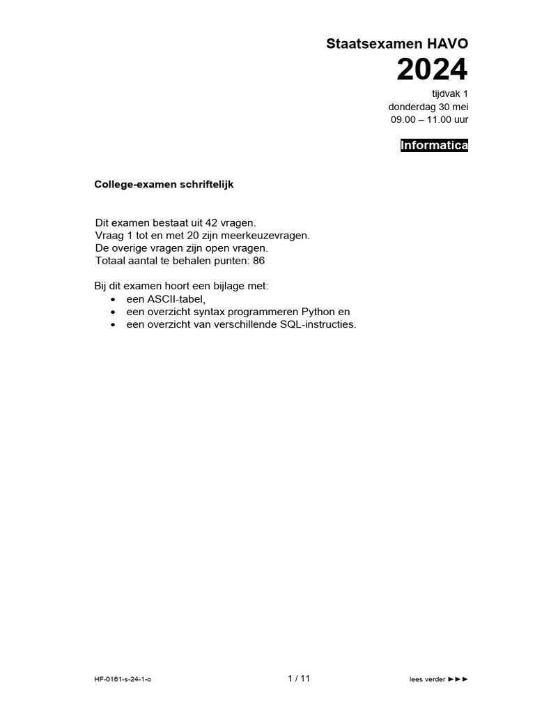 Informatica Staatsexamens Havo 2024 | PDF