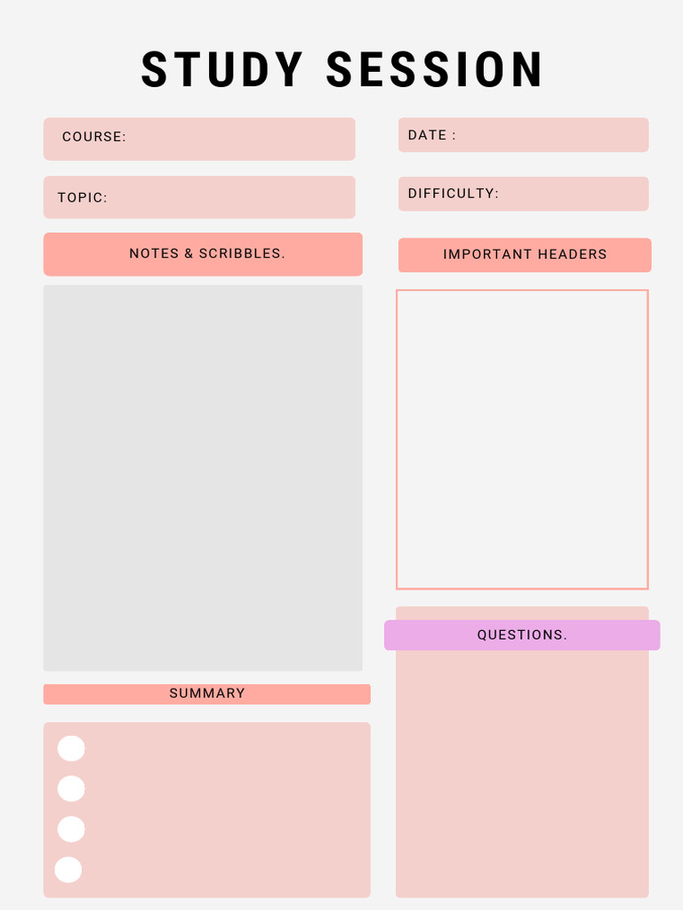 Elegant Colorful Study Session Planner | PDF