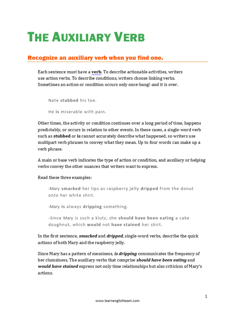 Auxiliary Verbs Explained | PDF | Verb | Perfect (Grammar)