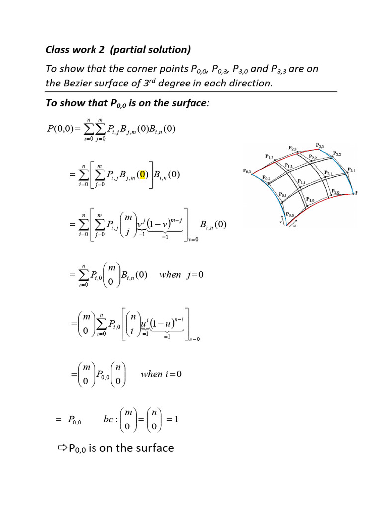 Chap 4 (Class work 2) Corner Points of Bezier Surface | PDF
