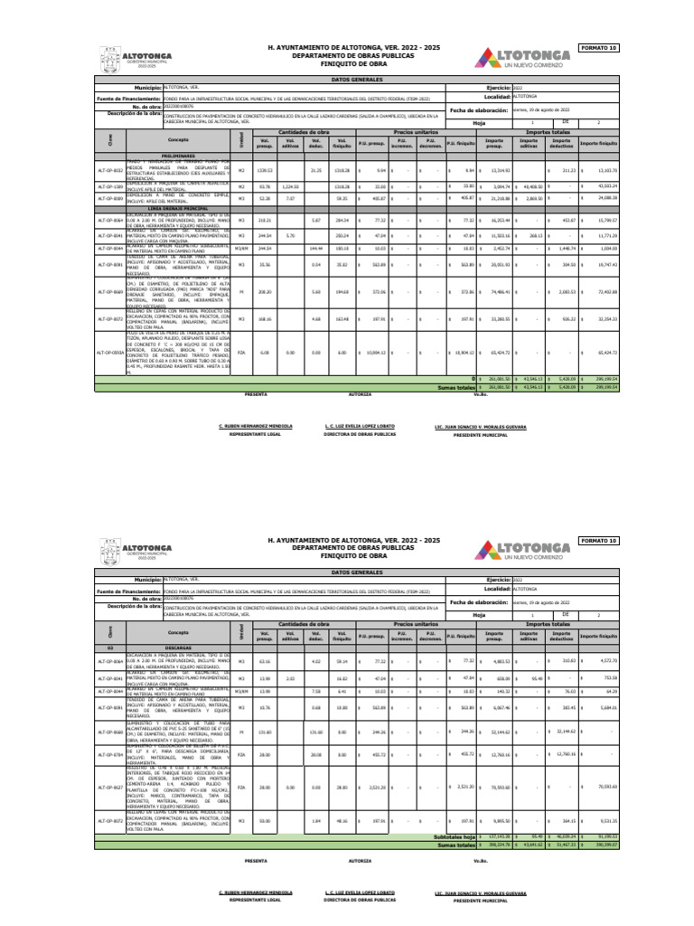 Finiquito Obra - 076 | PDF | Plomería | Ingeniero civil