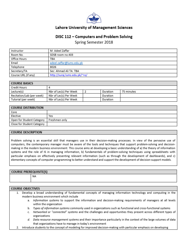 Adeel Zaffar's Problem Solving Course | PDF | Microsoft Excel | Computing