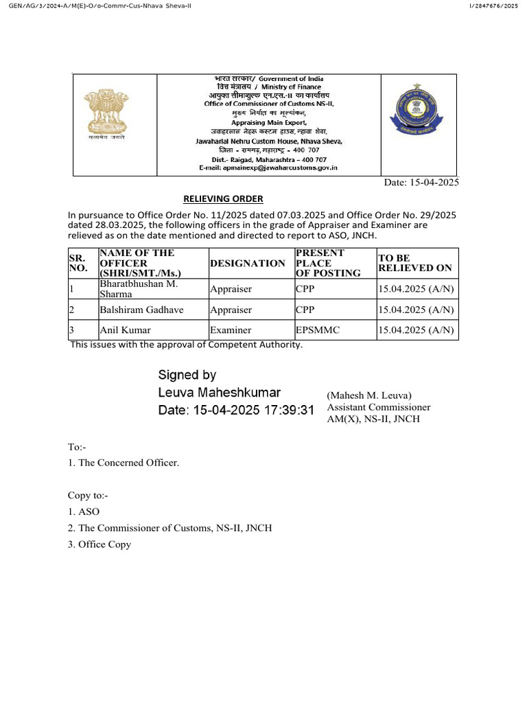 relieving order-10 | PDF