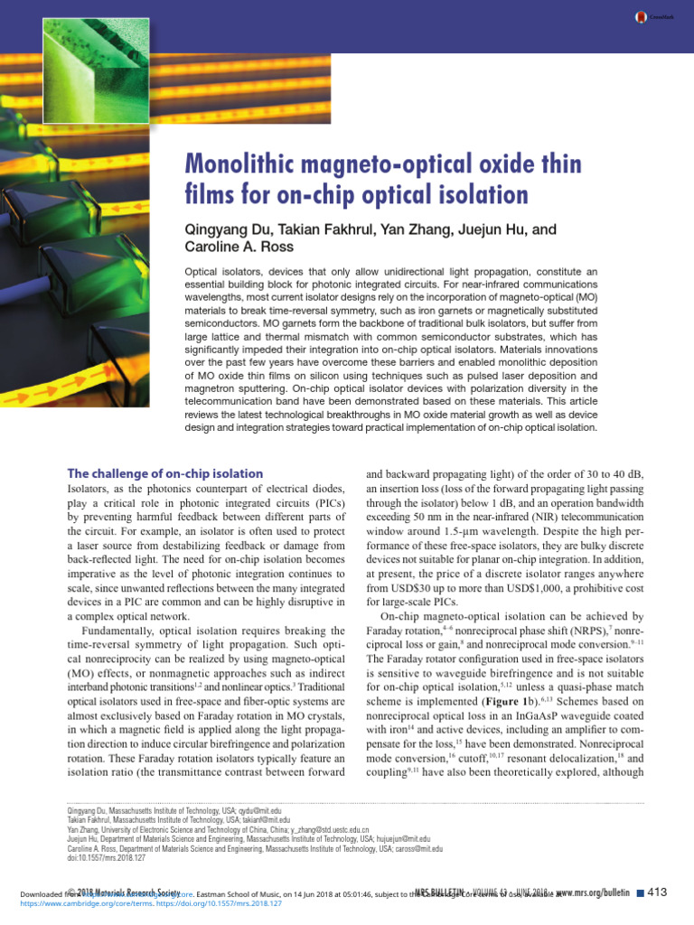 Monolithic magneto-optical oxide thin | PDF | Thin Film | Photonics