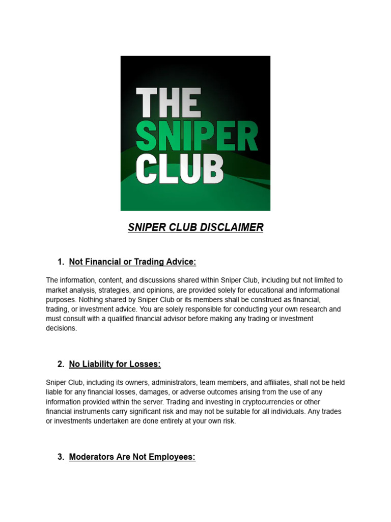 Sniper Club - Disclaimer V1.1 | PDF | Risk | Risk Management