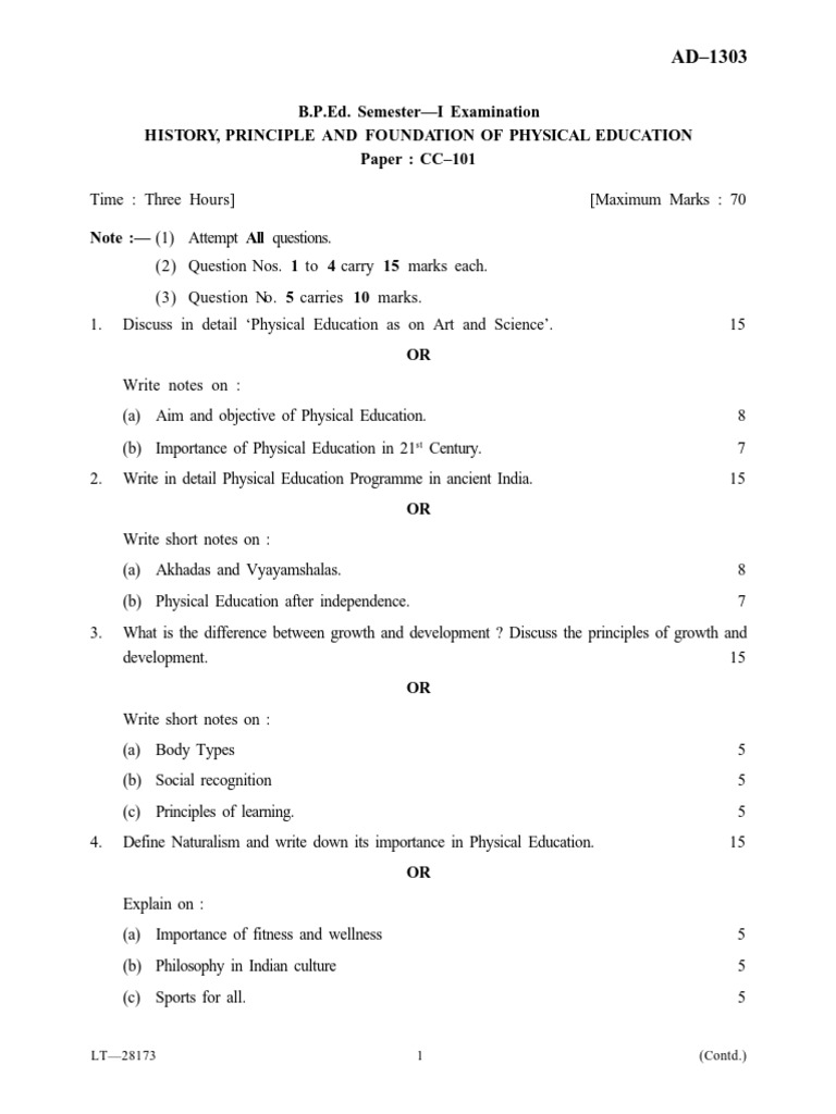 B.P.Ed. History & Principles Exam Paper | PDF | Physical Education ...