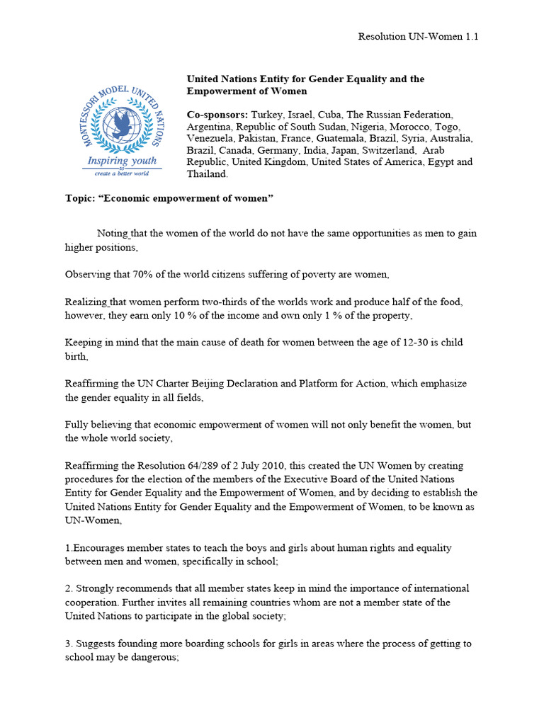 UN Resolution on Women's Economic Empowerment | PDF | United Nations ...