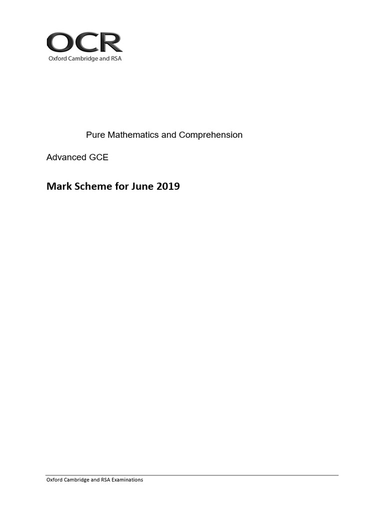 2019 640 3 Pure and Comprehension Markscheme | PDF | Mathematics