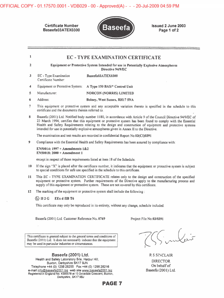 Baseefa 03atex0300 | PDF