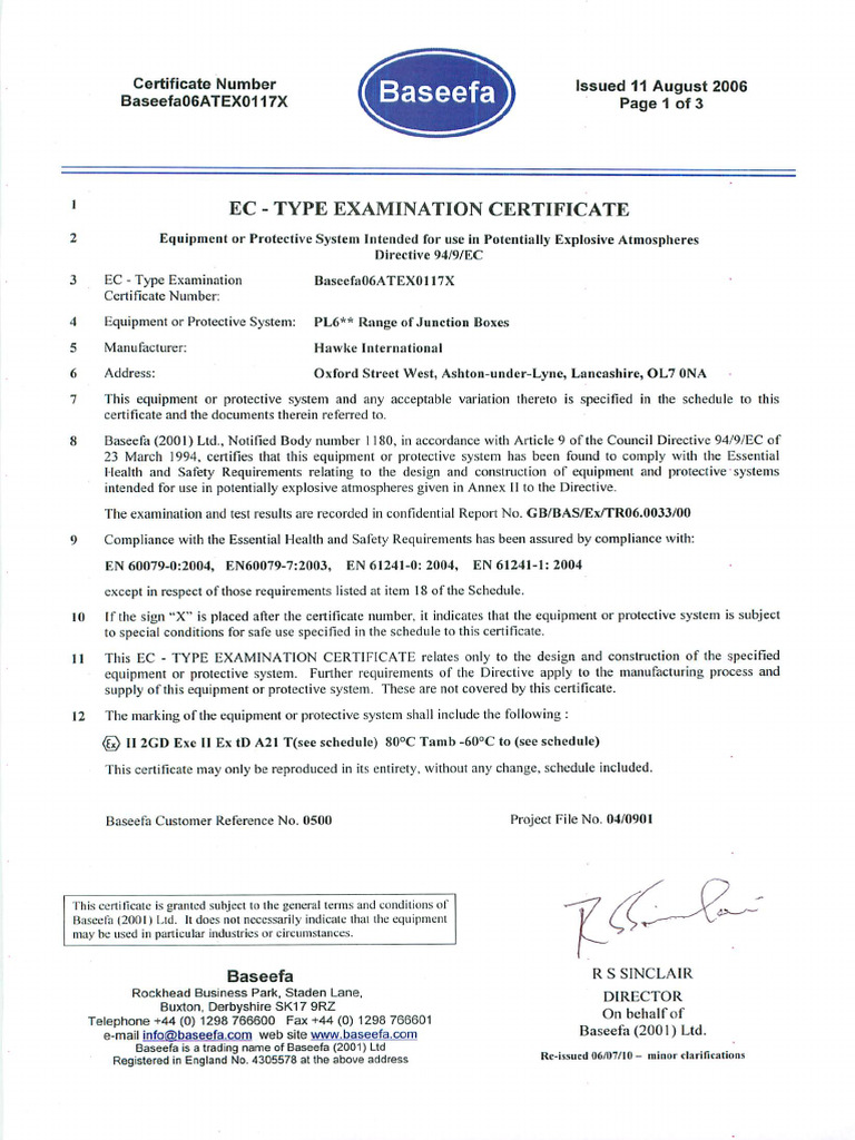 Baseefa 06atex0117x | PDF