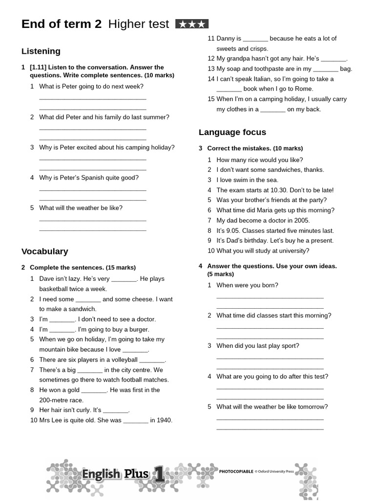End of Term 2 Higher Test | PDF