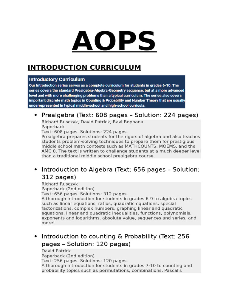 AOPS Math Curriculum Overview | PDF