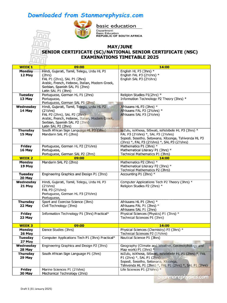 NSC May June Grade 12 Timetable 2025 | PDF