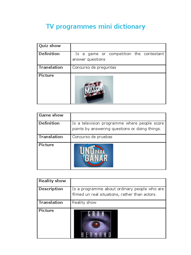 TV Programmes Mini Dictionary | PDF