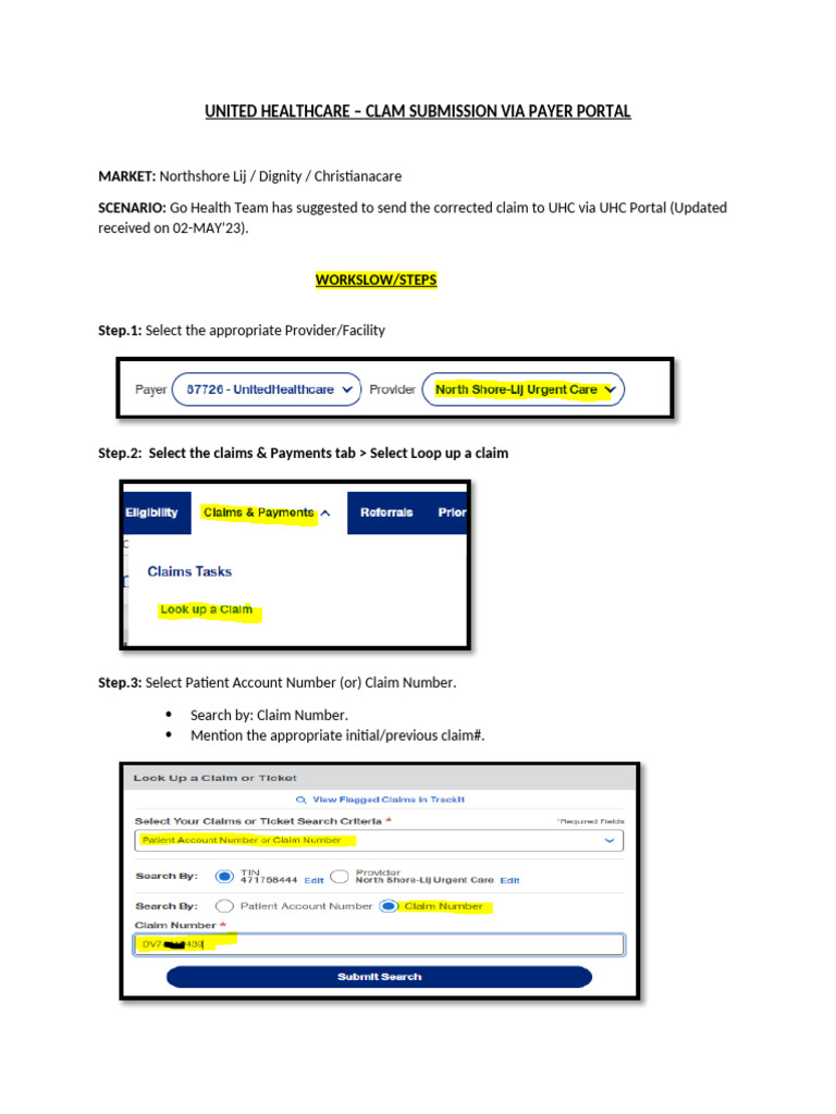 UHC - Corrected Claim Workflow. | PDF