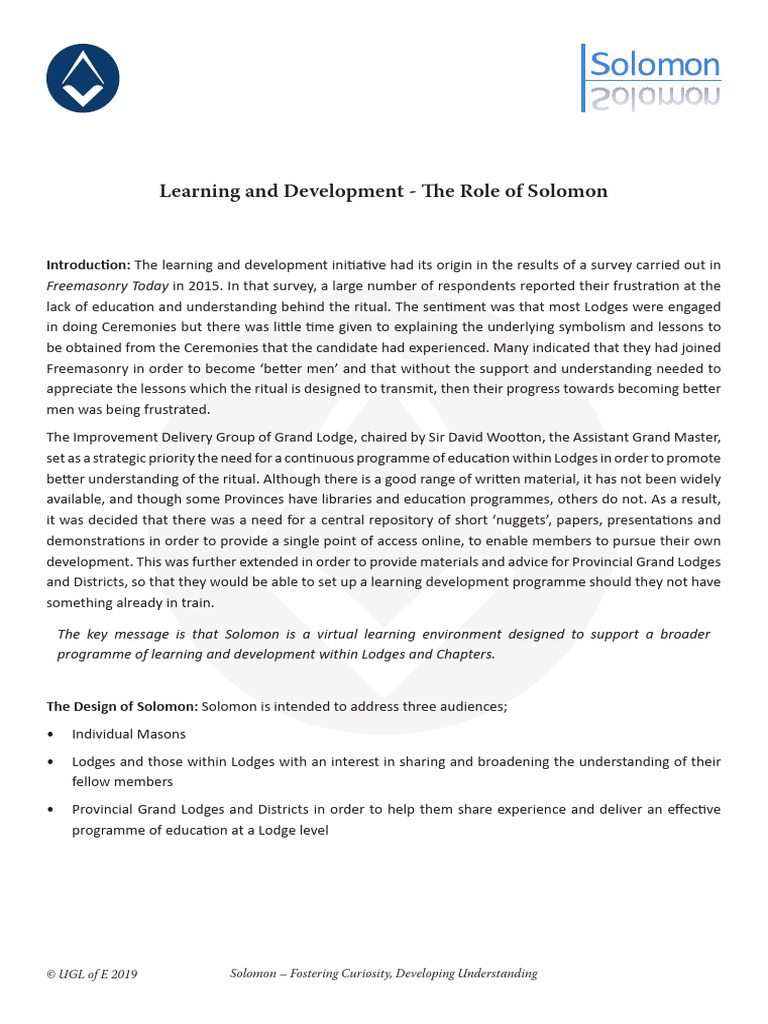 Learning and Development-The Role of Solomon | PDF | Masonic Lodge ...