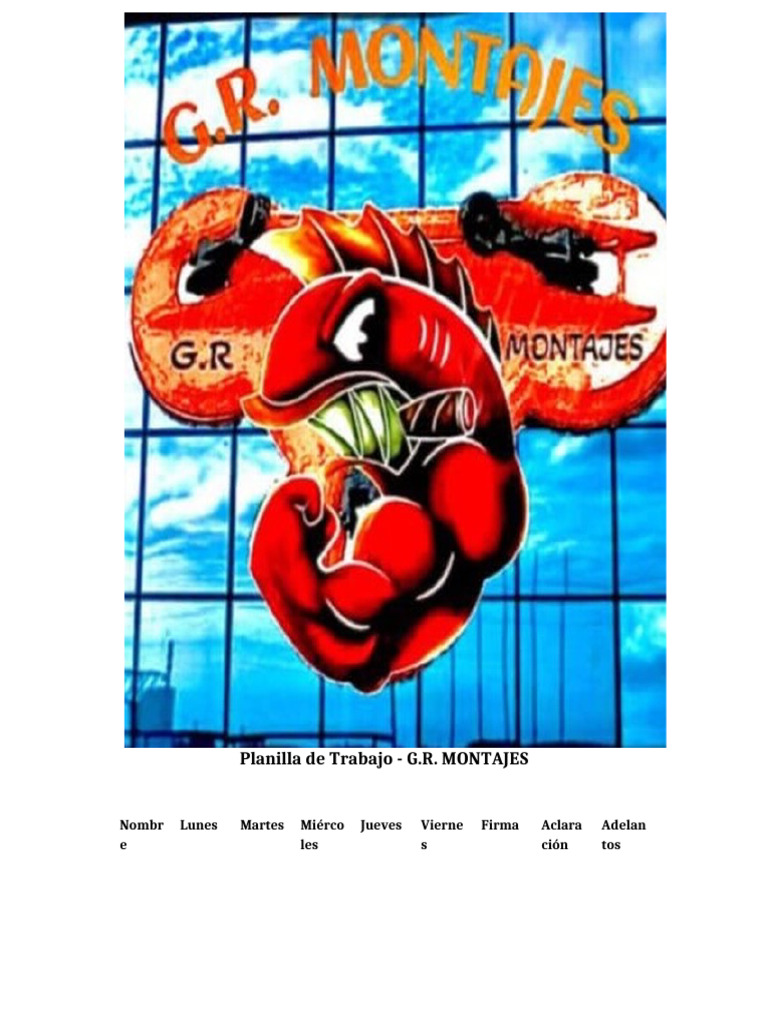 Planilla GR Montajes | PDF