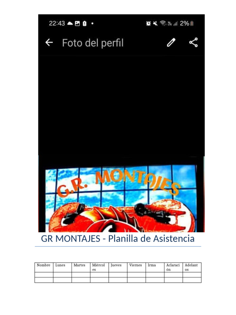 Planilla Asistencia GR Montajes Fondo | PDF