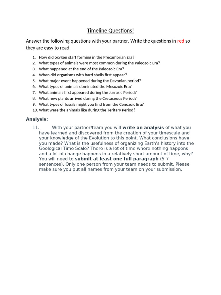 Timeline Questions on Earth's History | PDF