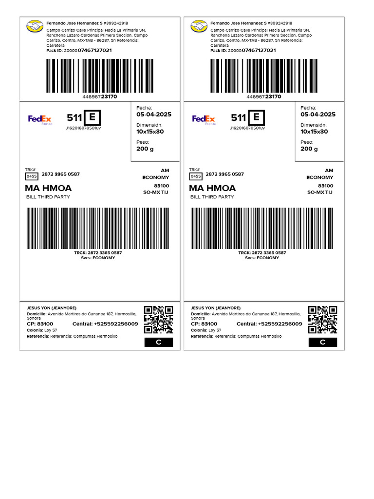 Shipment Labels 250405001543 | PDF