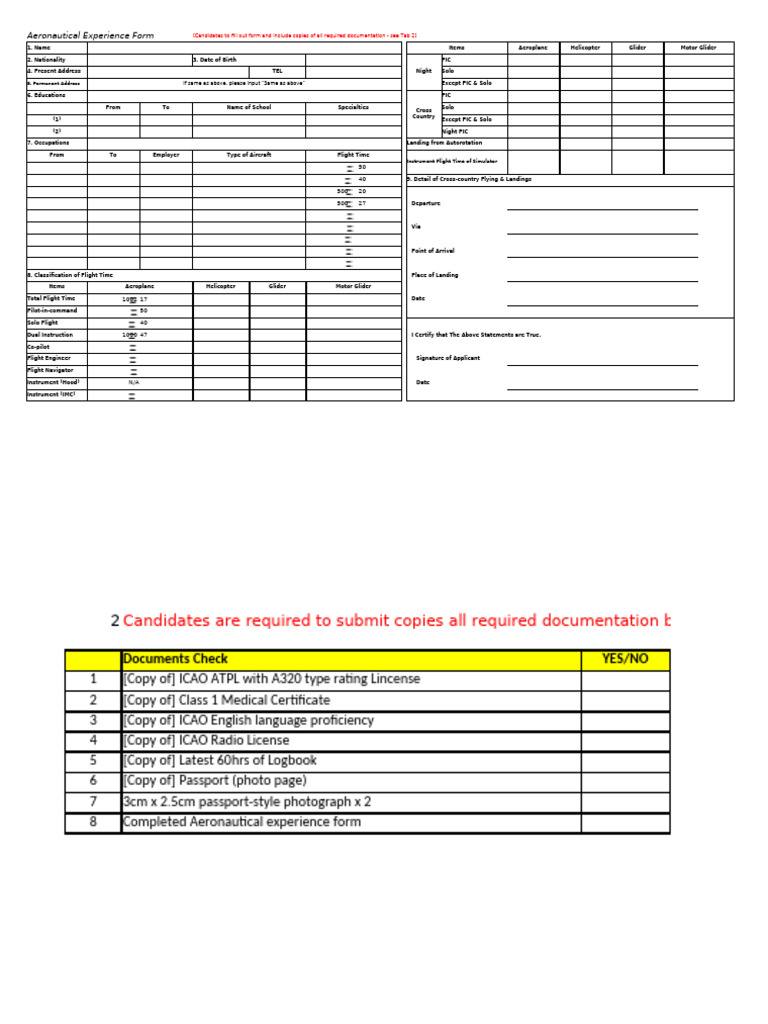 JCAB Aeronautical Experience Form | PDF | Aviation | Aerospace