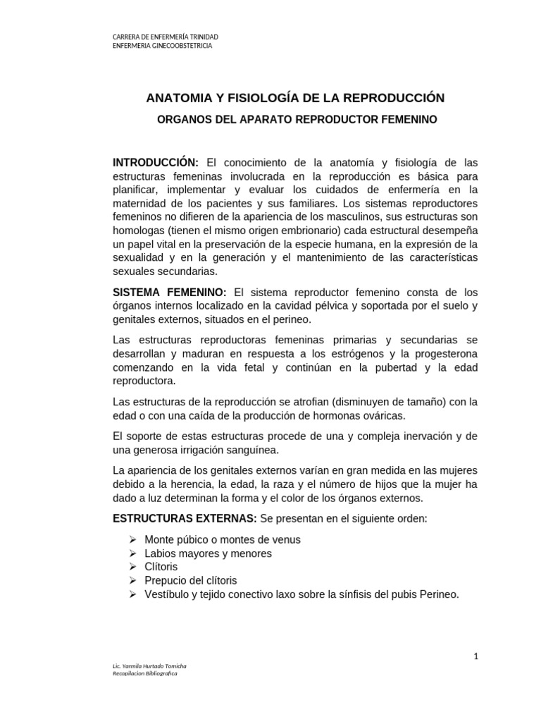 3 ANATOMIA Y FISIOLOGÍA DE LOS ORGANOS REPRODUCTORES FEMENINOS 1 | PDF ...