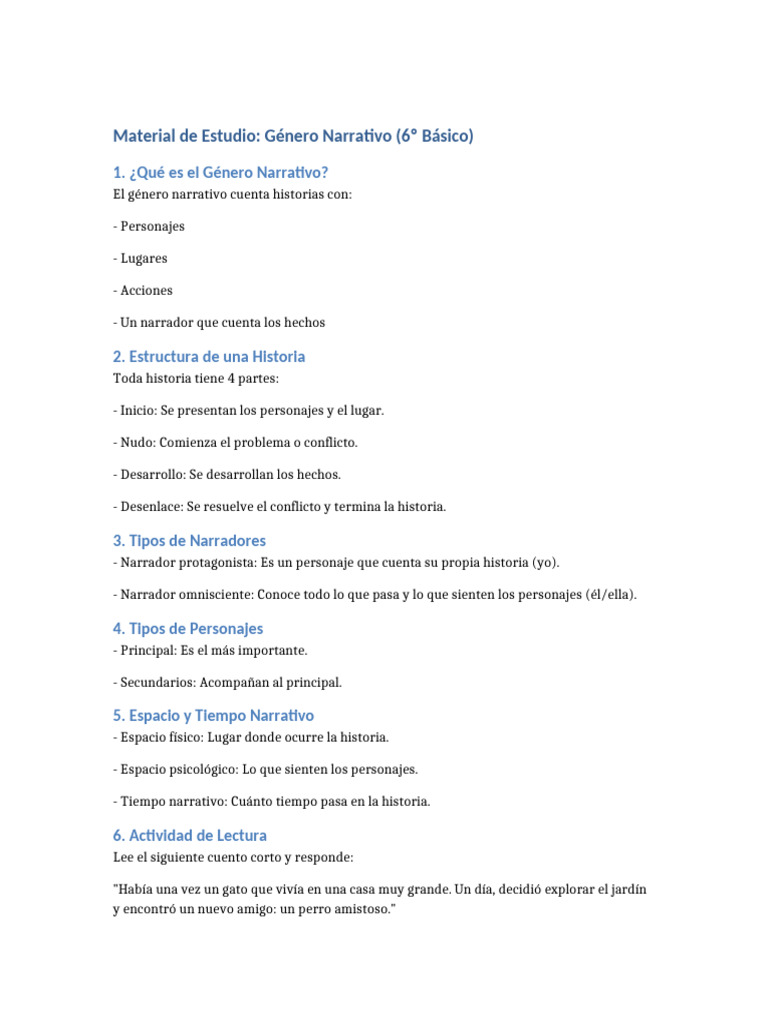 Estudio del Género Narrativo 6º Básico | PDF