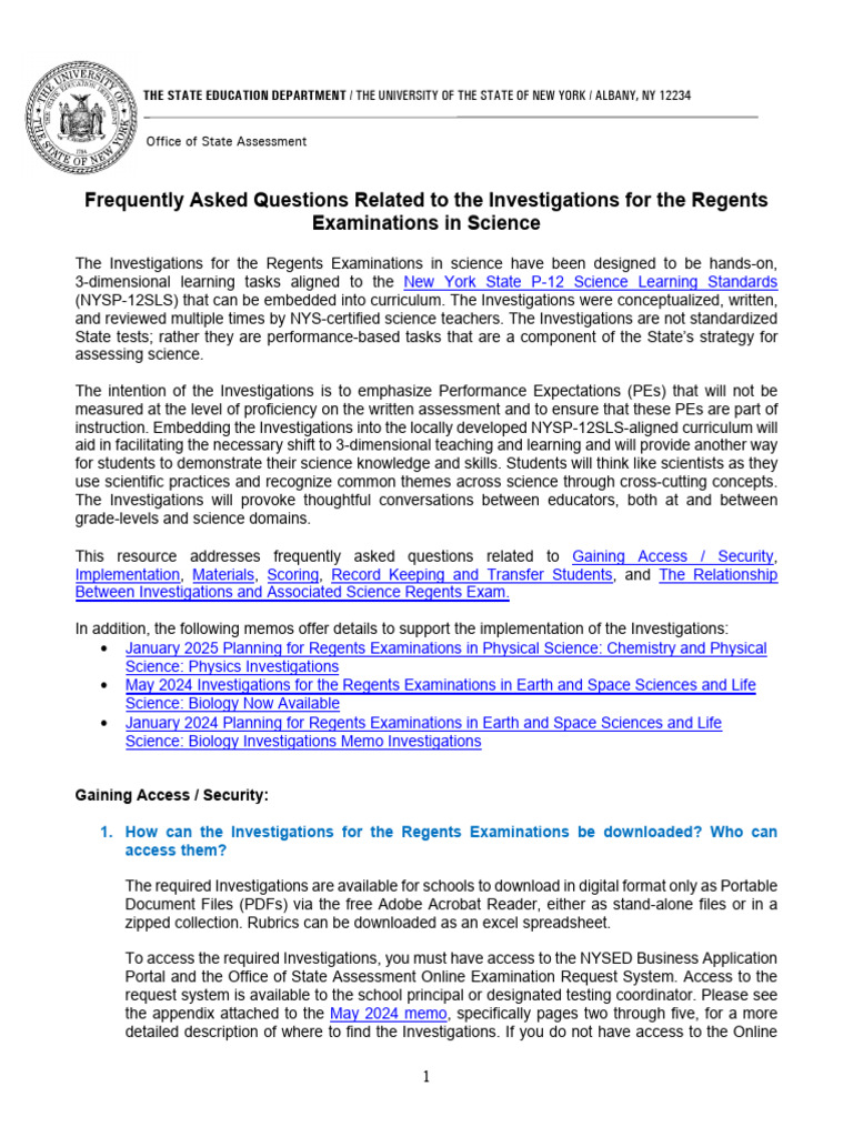 Faq Regents Science Investigations | PDF | Educational Assessment | Individualized Education Program