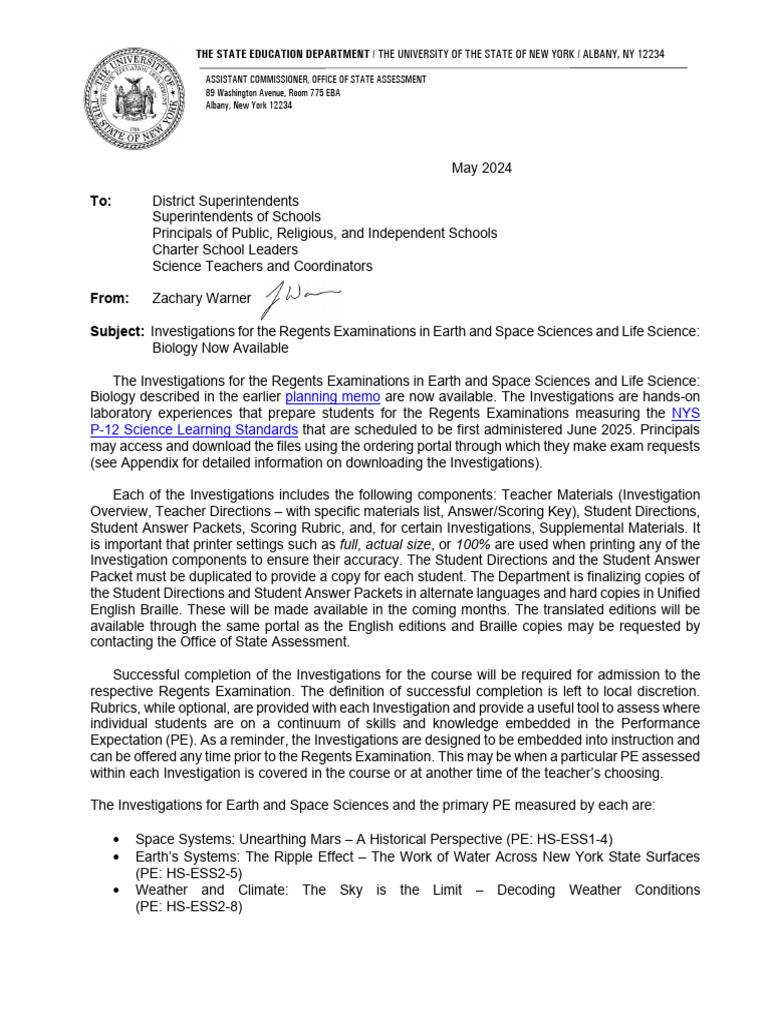 NYS Science Investigations for Regents | PDF