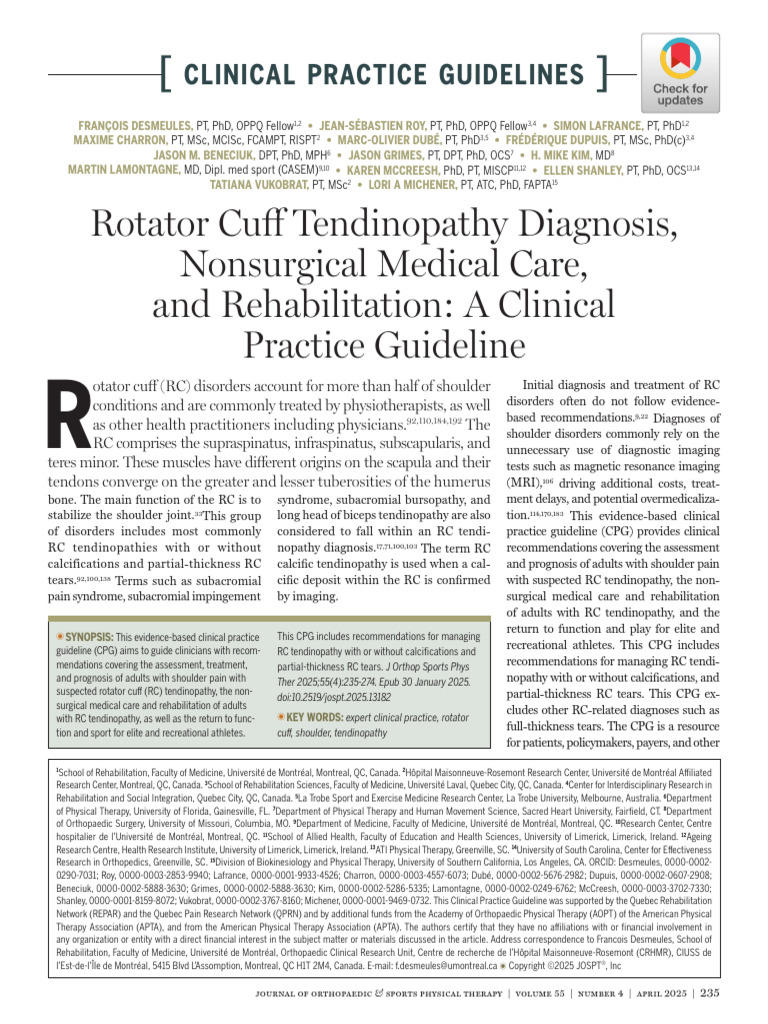 Desmeules Et Al 2025 Rotator Cuff Tendinopathy Diagnosis Nonsurgical ...